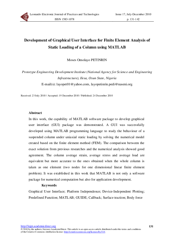 (PDF) Development of Graphical User Interface for Finite Element Analysis of Static Loading of a ...