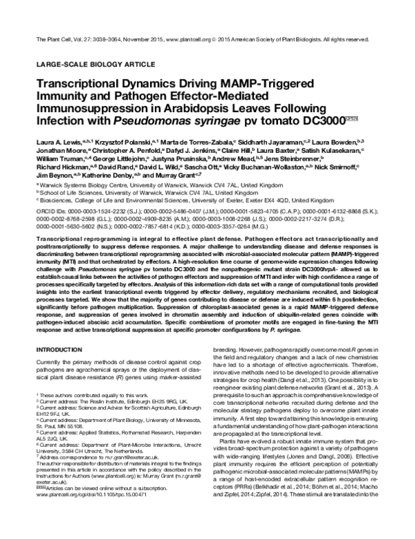 (PDF) Transcriptional Dynamics Driving MAMP-Triggered Immunity and ...