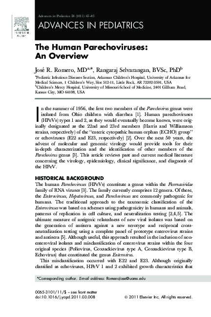 (PDF) The Human Parechoviruses: An Overview