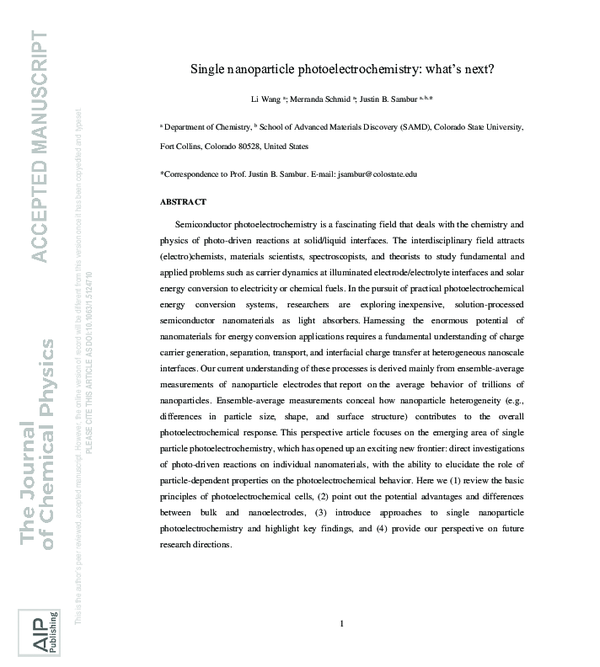 (PDF) Single nanoparticle photoelectrochemistry: What is next?