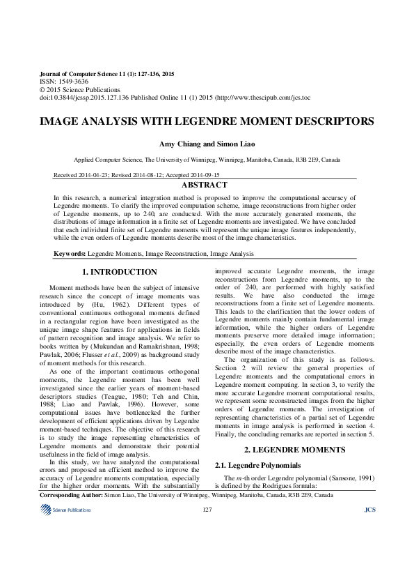 (PDF) Improved Image Analysis Using Legendre Moment Descriptors