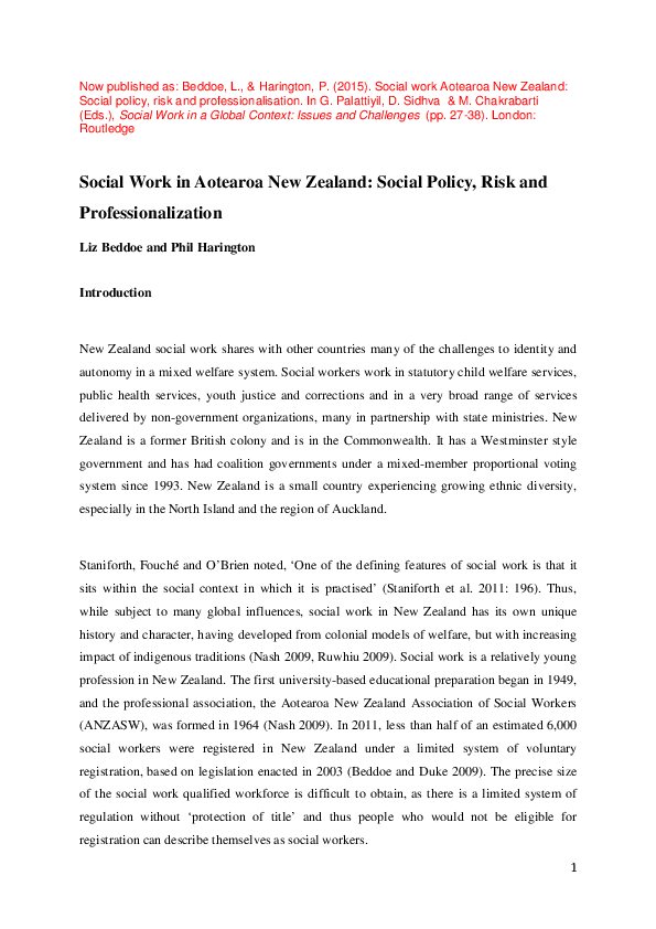 (PDF) Social work Aotearoa New Zealand: Social policy, risk and ...