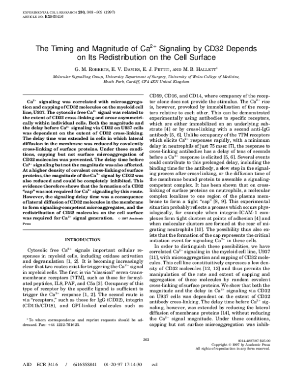 (PDF) The Timing and Magnitude of Ca2+Signaling by CD32 Depends on Its ...