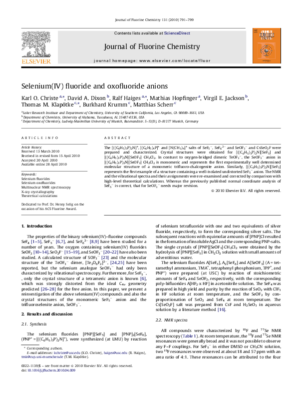 (PDF) Selenium(IV) fluoride and oxofluoride anions