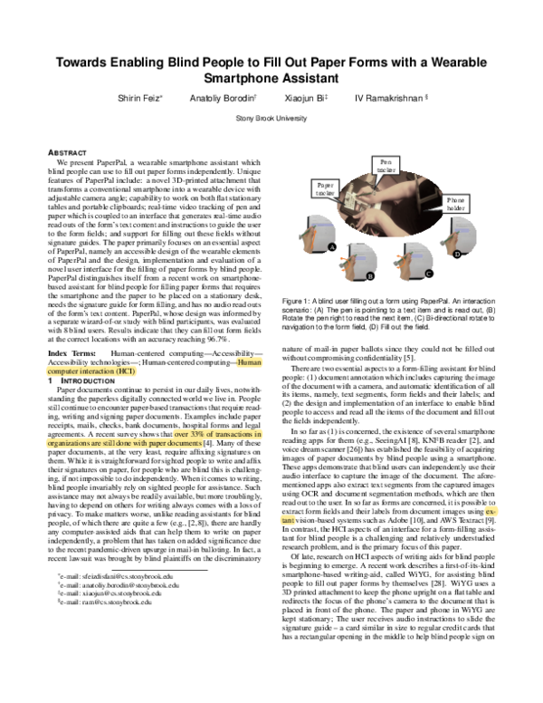 (PDF) Towards Enabling Blind People to Fill Out Paper Forms with a Wearable Smartphone Assistant