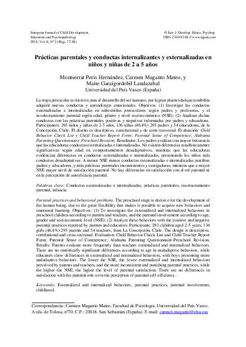 (PDF) Prácticas parentales y conductas internalizantes y externalizadas ...