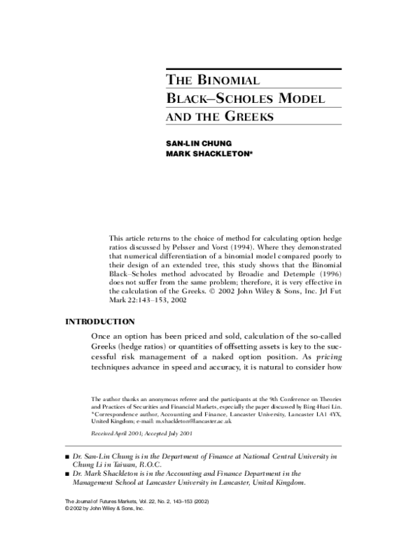 (PDF) The Binomial Black–Scholes model and the Greeks