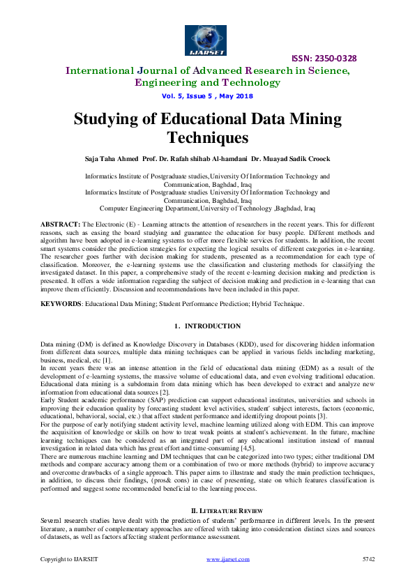 (PDF) Studying of Educational Data Mining Techniques