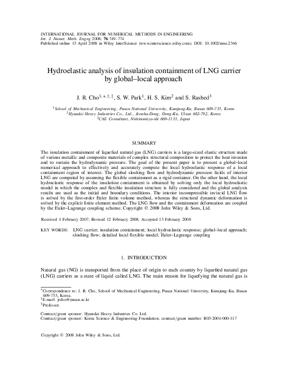 (PDF) Hydroelastic analysis of insulation containment of LNG carrier by global-local approach
