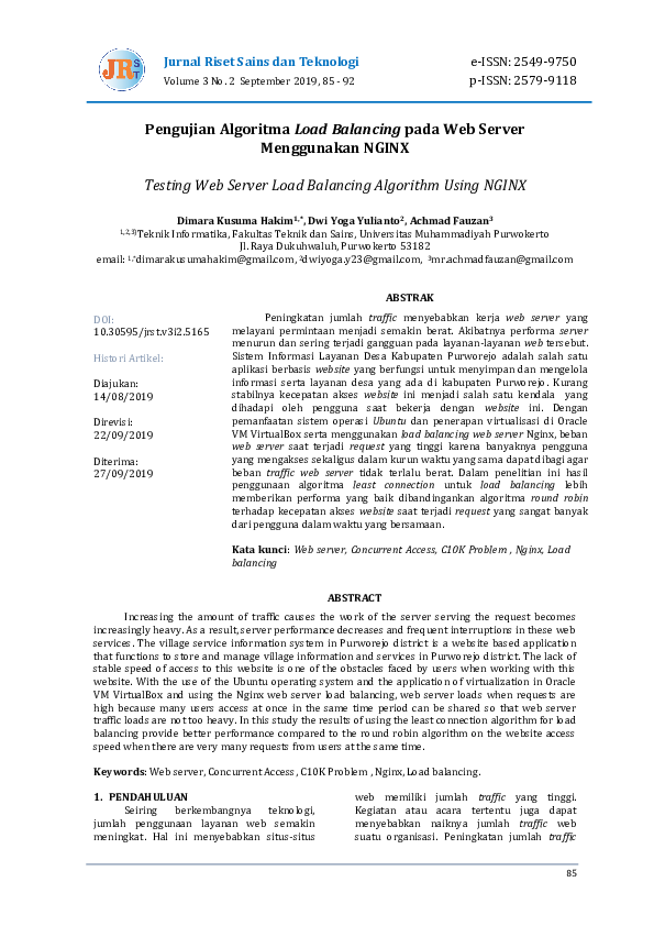 Pdf Pengujian Algoritma Load Balancing Pada Web Server Menggunakan Nginx Dimara Kusuma Hakim