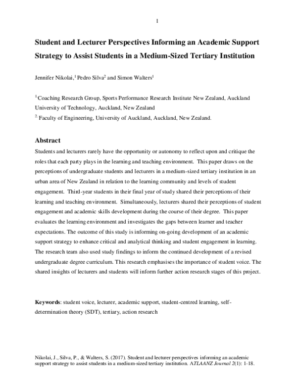 (PDF) Student and Lecturer Perspectives Informing an Academic Support ...