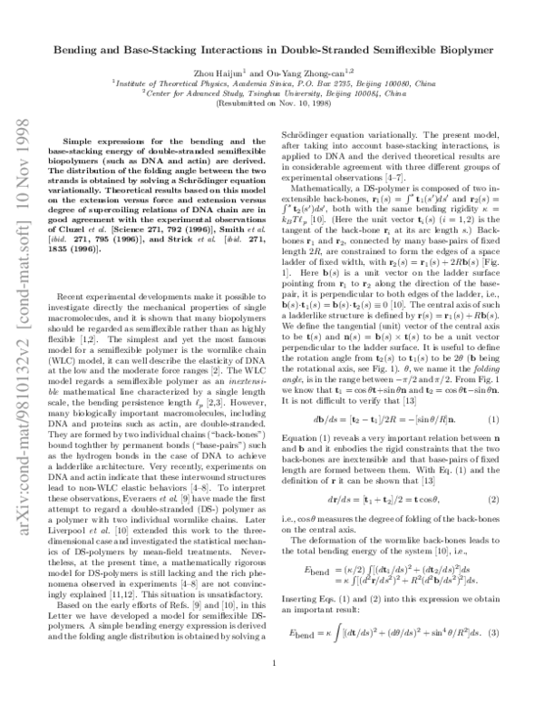 (PDF) Bending and Base-Stacking Interactions in Double-Stranded DNA