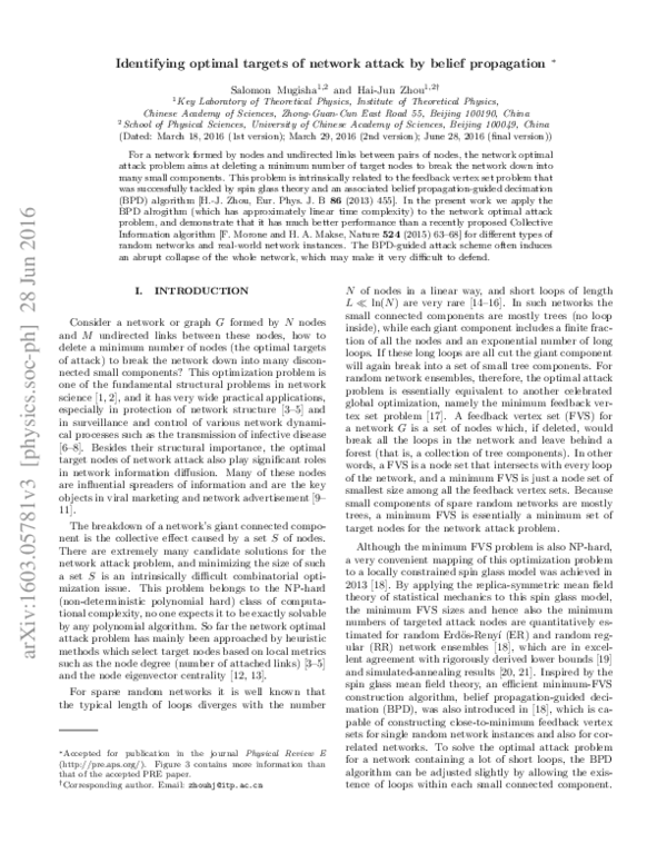 (PDF) Identifying optimal targets of network attack by belief propagation