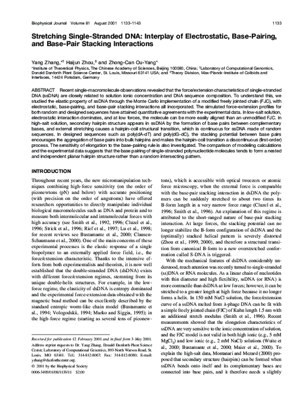 (PDF) Stretching Single-Stranded DNA: Interplay of Electrostatic, Base ...