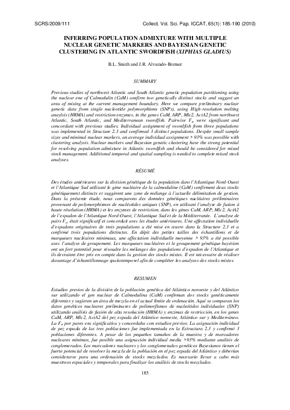 (PDF) Inferring population admixture with multiple nuclear genetic markers and bayesian genetic ...