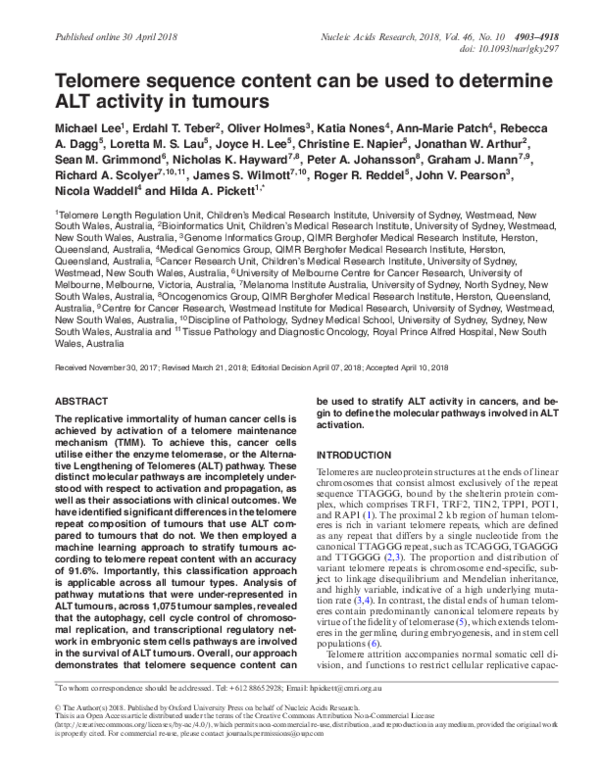 (PDF) Telomere sequence content can be used to determine ALT activity ...