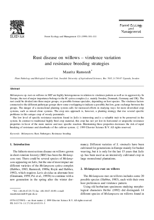 (PDF) Rust disease on willows – virulence variation and resistance breeding strategies