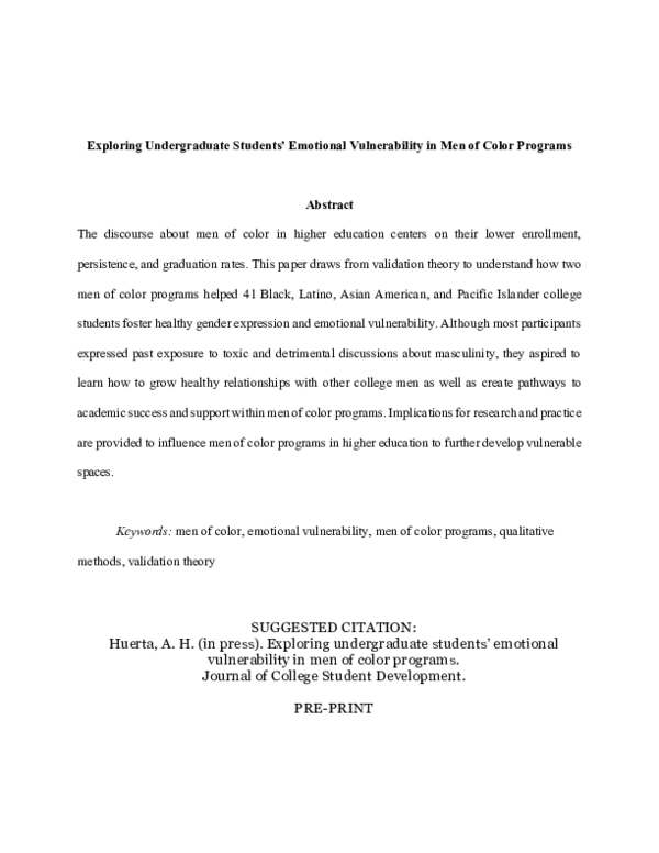 (PDF) Exploring Undergraduate Students' Emotional Vulnerability in Men ...
