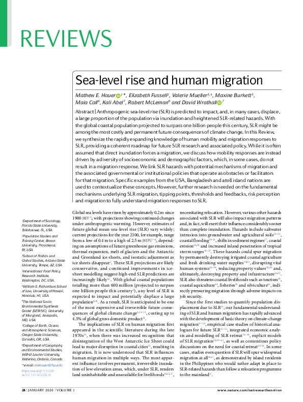 (PDF) Sea-level rise and human migration