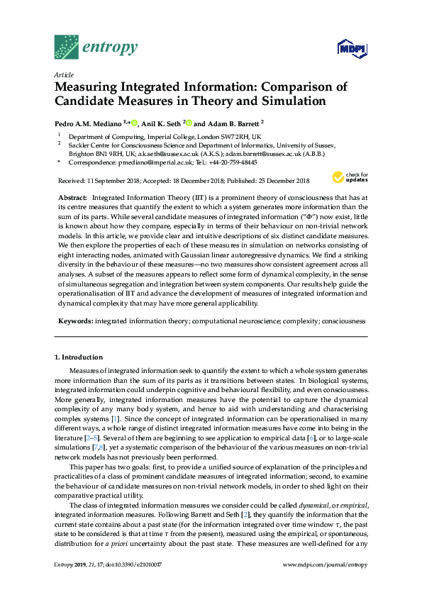 Pdf Measuring Integrated Information Comparison Of Candidate Measures In Theory And Simulation