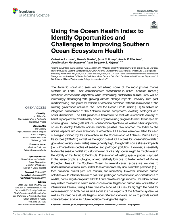 (PDF) Using the Ocean Health Index to Identify Opportunities and ...
