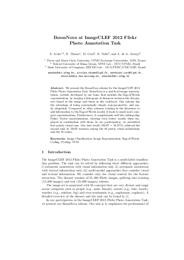 (PDF) BossaNova at ImageCLEF 2012 Flickr Photo Annotation Task
