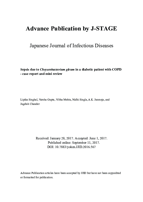 (PDF) Sepsis due to Chryseobacterium gleum in a diabetic patient with ...