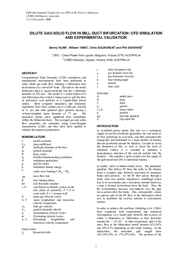 (PDF) Dilute Gas-Solid Flow in Mill-Duct Bifurcation: CFD Simulation and Experimental Validation ...