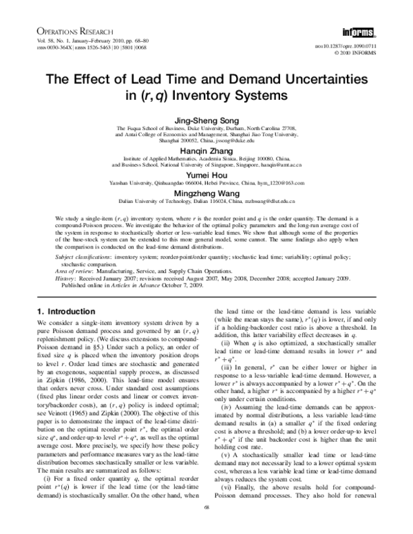 (PDF) The Effect of Lead Time and Demand Uncertainties in ( r, q ) Inventory Systems