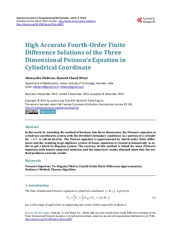 Pdf High Accurate Fourth Order Finite Difference Solutions Of The