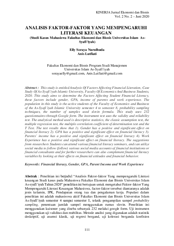 (PDF) Analisis Faktor-Faktor Yang Mempengaruhi Literasi Keuangan