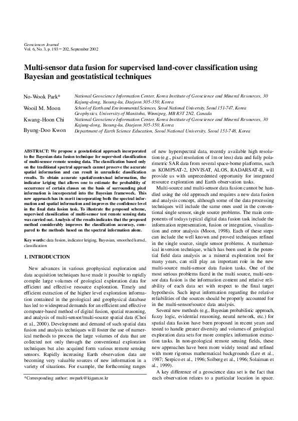 Pdf Multi Sensor Data Fusion For Supervised Land Cover Classification Using Bayesian And
