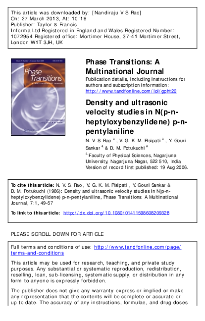 (PDF) Density and ultrasonic velocity studies in N ( p - n ...