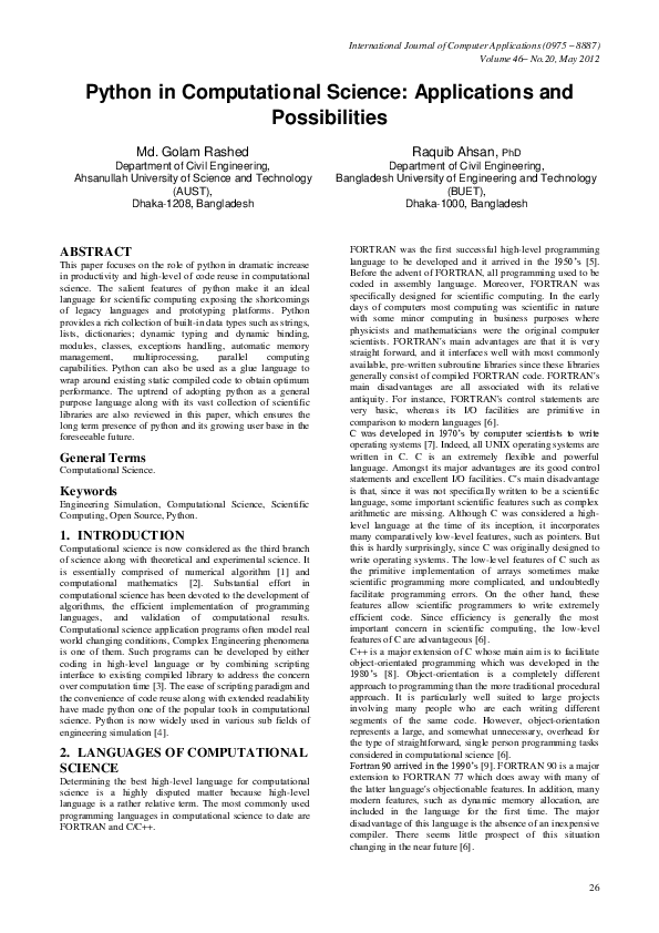 (PDF) Python in Computational Science: Applications and Possibilities