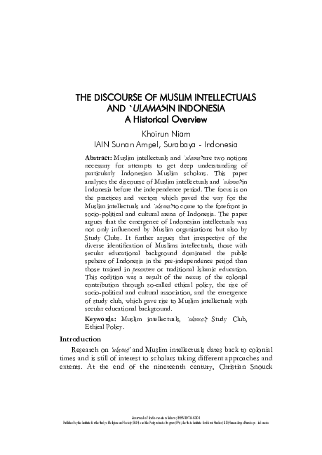 (PDF) THE DISCOURSE OF MUSLIM INTELLECTUALS AND `ULAMAâ€™ IN INDONESIA ...