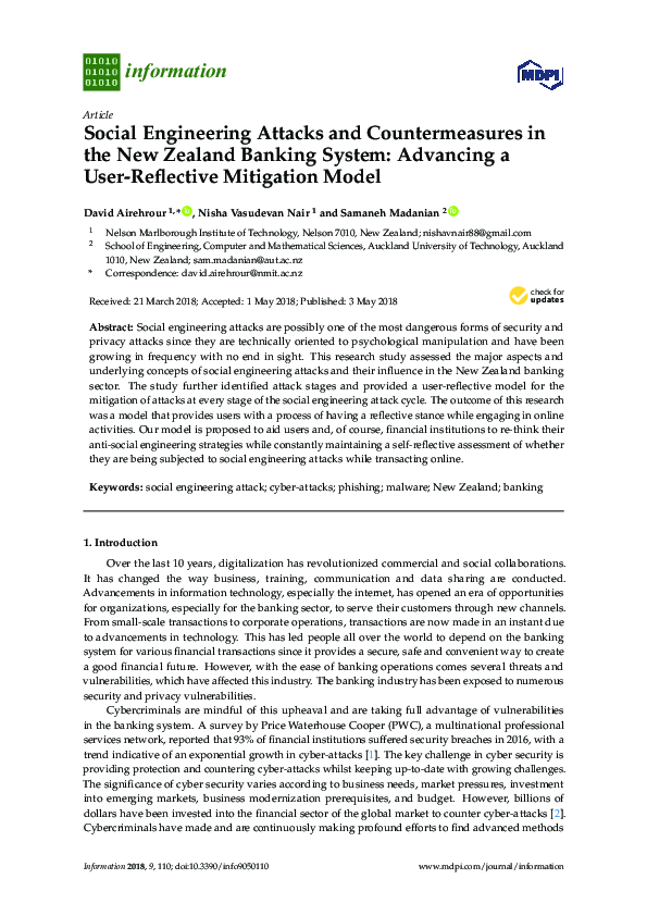 (PDF) Social Engineering Attacks and Countermeasures in the New Zealand Banking System ...