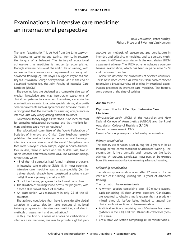 (PDF) Examinations in intensive care medicine: an international perspective