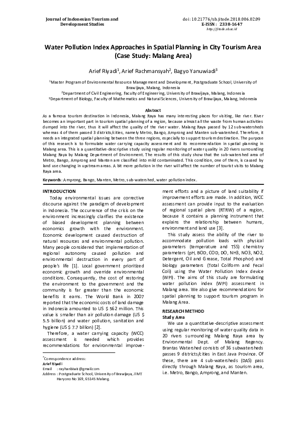 (PDF) Water Pollution Index Approaches in Spatial Planning in City ...