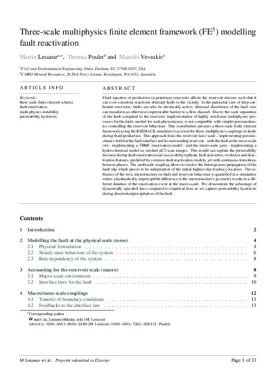 (PDF) Three-scale multiphysics finite element framework (FE3) modelling fault reactivation