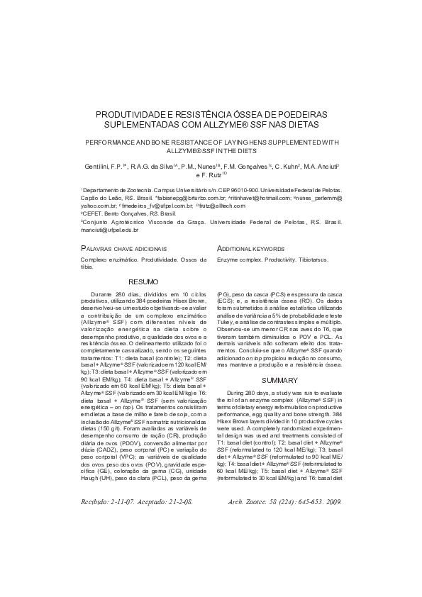 (PDF) Produtividade e resistência óssea de poedeiras suplementadas com ...