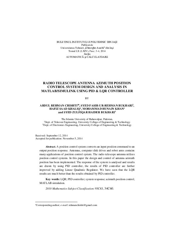 (PDF) Radio Telescope Antenna Azimuth Position Control System Design and Analysis in Matlab ...