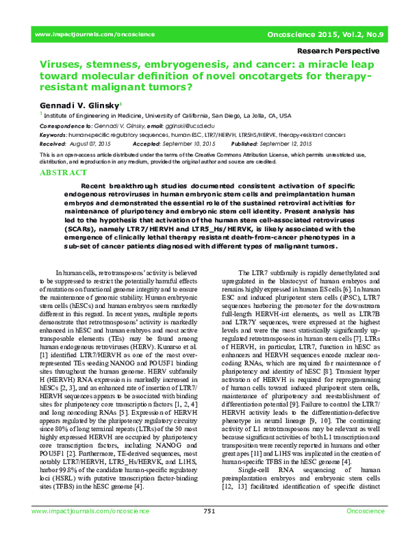 (PDF) Viruses, stemness, embryogenesis, and cancer: a miracle leap ...