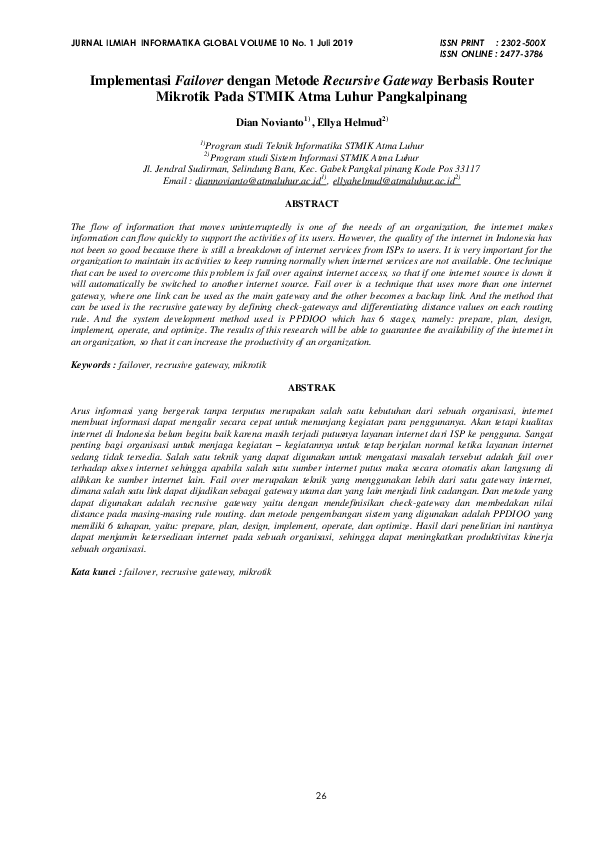 (PDF) Implementasi Failover dengan Metode Recursive Gateway Berbasis Router Mikrotik Pada STMIK ...