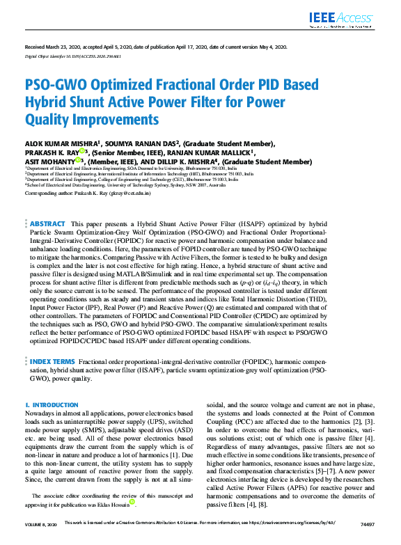 (PDF) PSO-GWO Optimized Fractional Order PID Based Hybrid Shunt Active ...