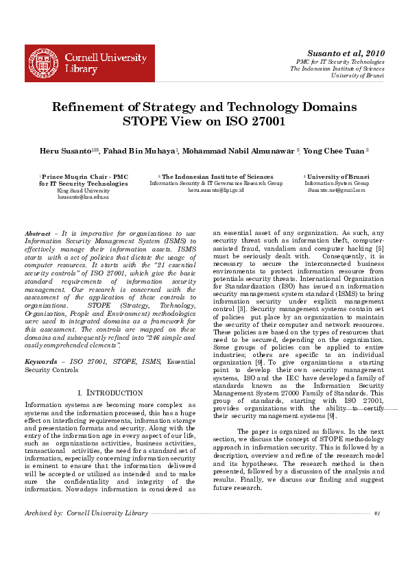 (PDF) Refinement of Strategy and Technology Domains STOPE View on ISO ...
