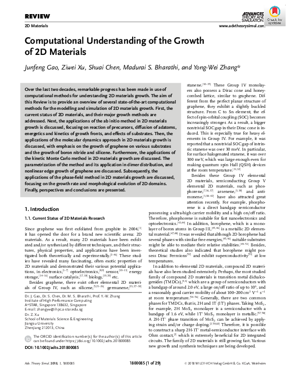 (PDF) Computational Understanding of the Growth of 2D Materials