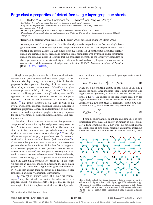 (PDF) Edge elastic properties of defect-free single-layer graphene sheets