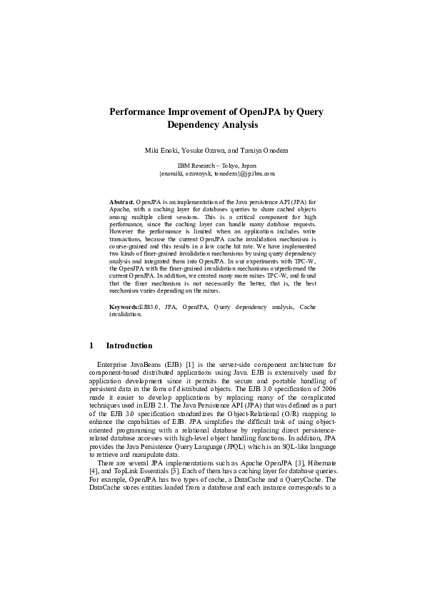 (PDF) Performance improvement of OpenJPA by query dependency analysis