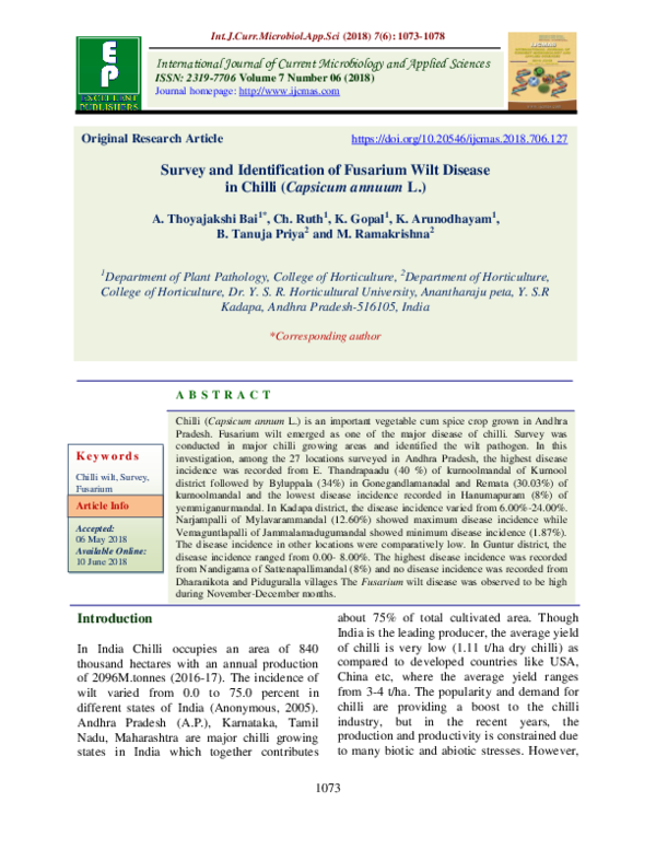 (PDF) Survey and Identification of Fusarium Wilt Disease in Chilli ...