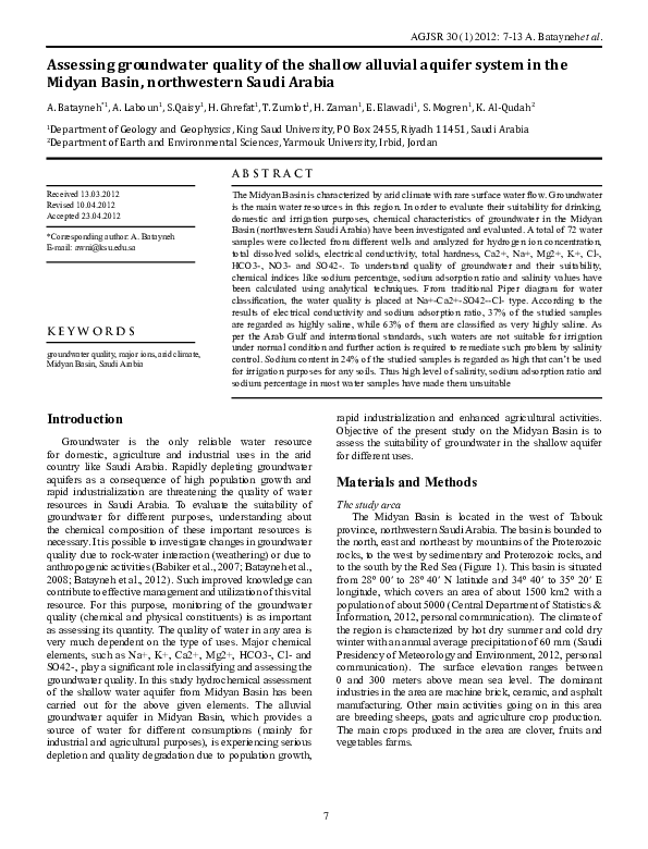 (PDF) Assessing groundwater quality of the shallow alluvial aquifer ...